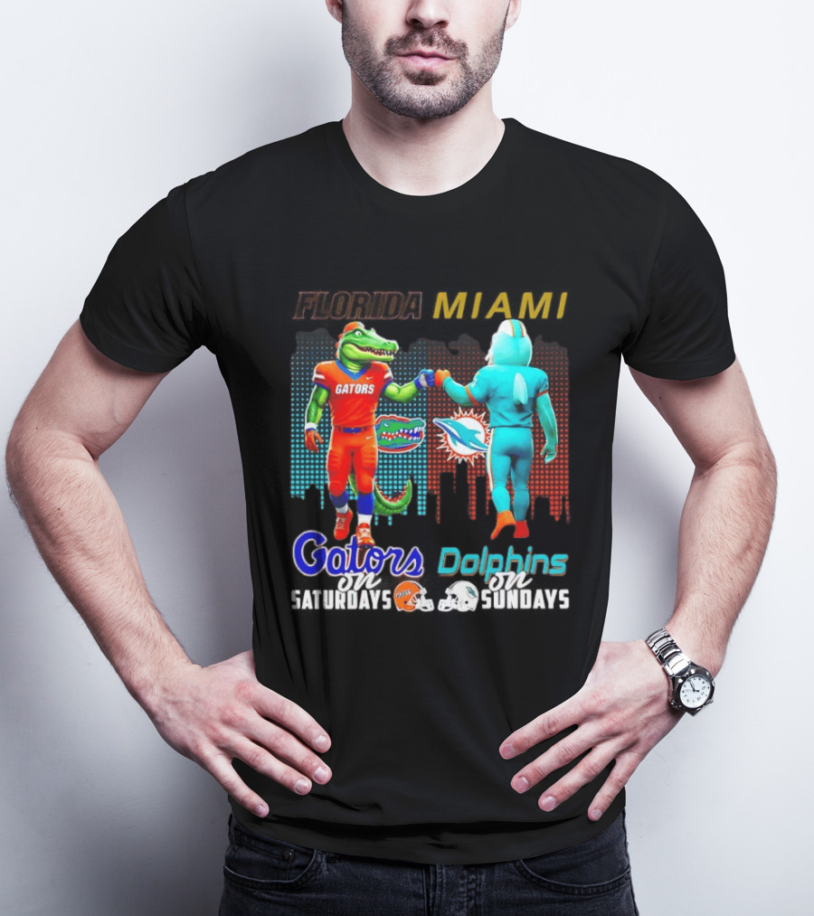 Florida Gators Saturdays Miami Dolphins Sundays Skyline Football Rivalry T-Shirt