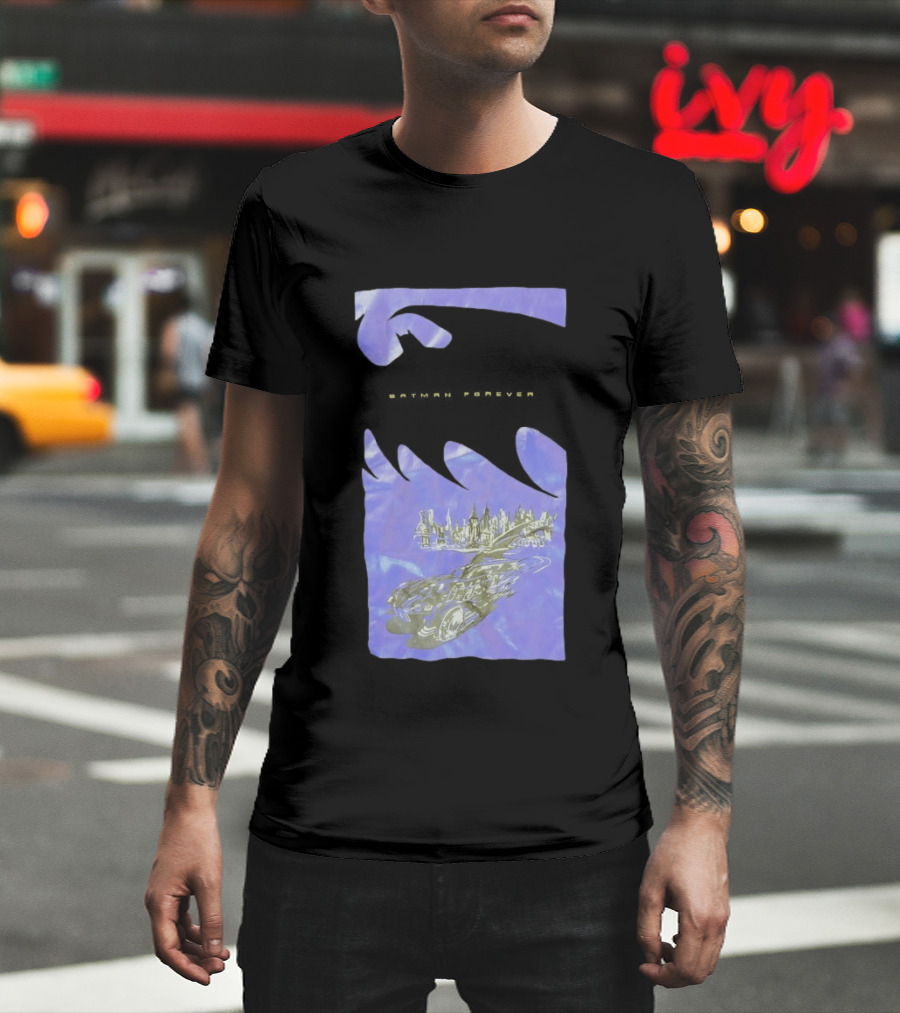Photos Of A Batman Forever Gotham City Skyline Batmobile T-Shirt