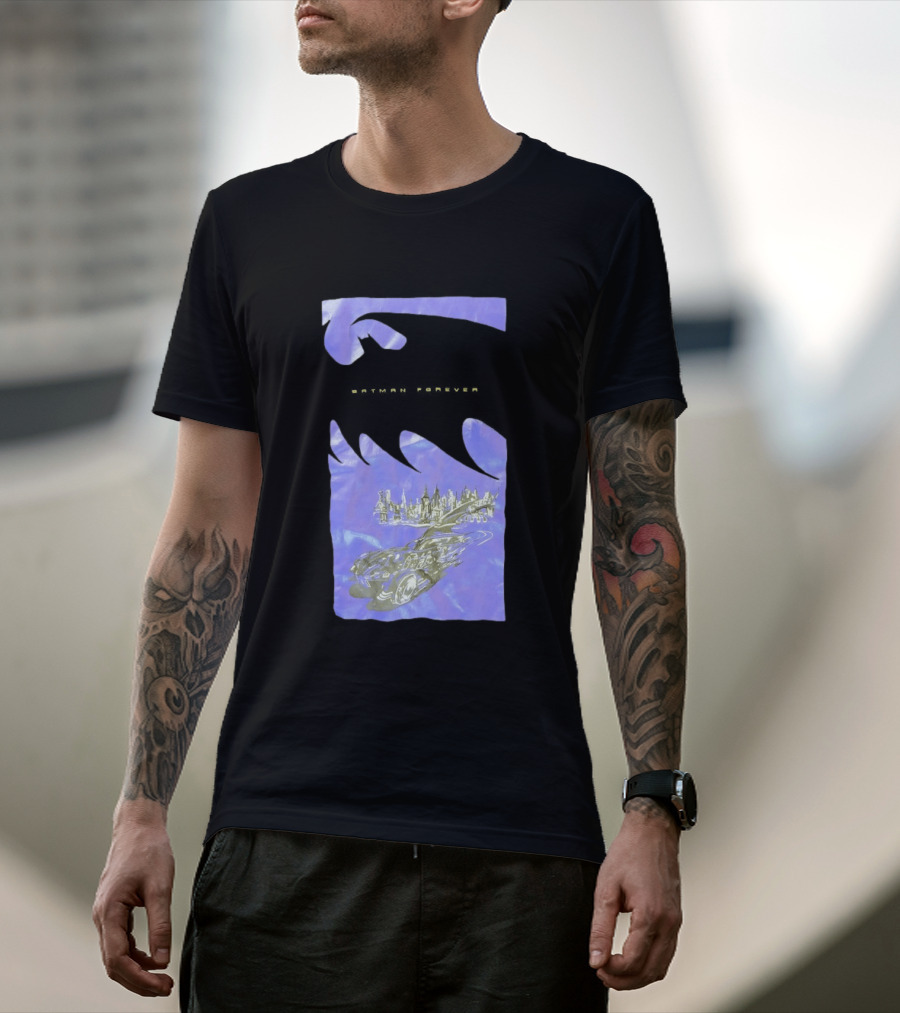 Photos Of A Batman Forever Gotham City Skyline Batmobile T-Shirt
