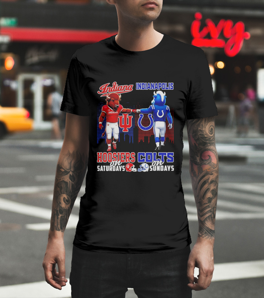 Indiana Hoosiers Saturdays Vs Indianapolis Colts Sundays Skyline Football T-Shirt