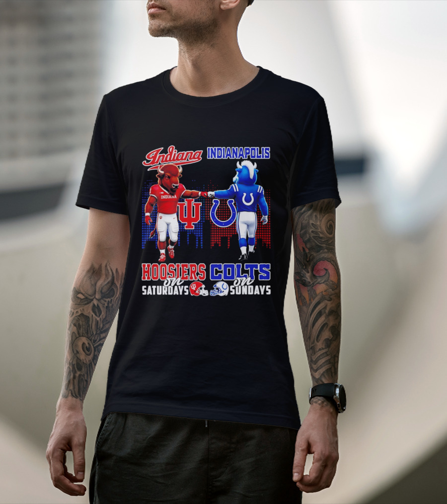 Indiana Hoosiers Saturdays Vs Indianapolis Colts Sundays Skyline Football T-Shirt