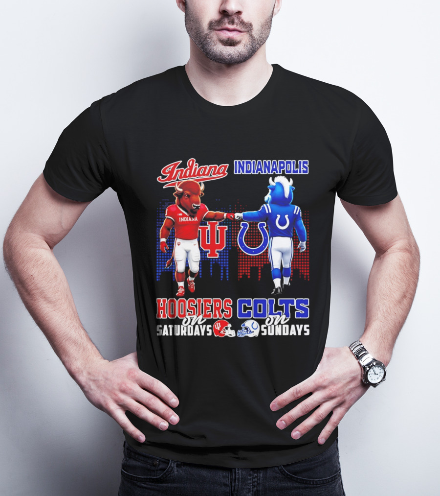 Indiana Hoosiers Saturdays Vs Indianapolis Colts Sundays Skyline Football T-Shirt