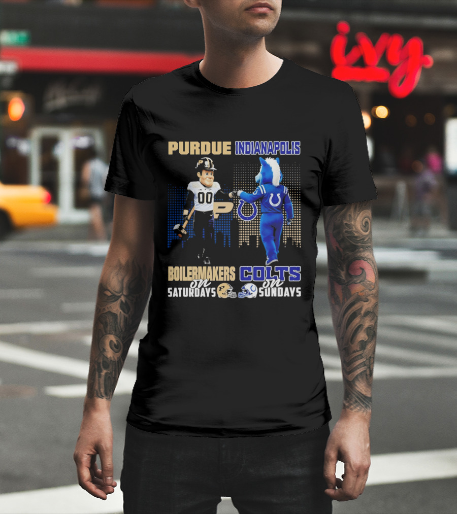 Purdue Boilermakers Saturdays Indianapolis Colts Sundays Skyline T-Shirt