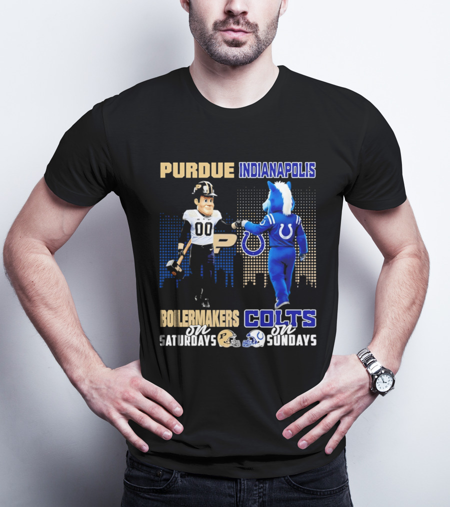 Purdue Boilermakers Saturdays Indianapolis Colts Sundays Skyline T-Shirt