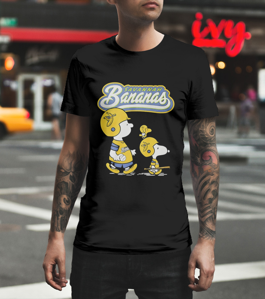 Savannah Bananas Snoopy Peanuts Baseball Player Helmet Bat T-Shirt