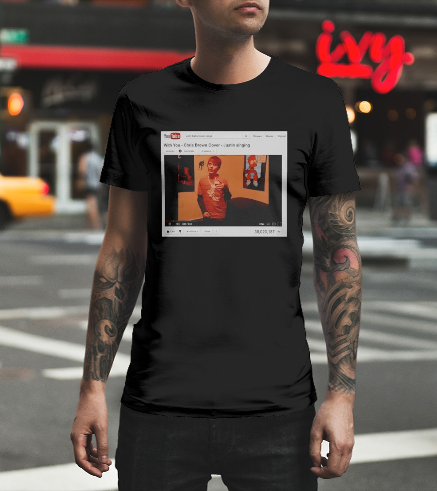 Justin Bieber Singing Chris Brown Cover YouTube Screenshot 38 Million Views T-Shirt