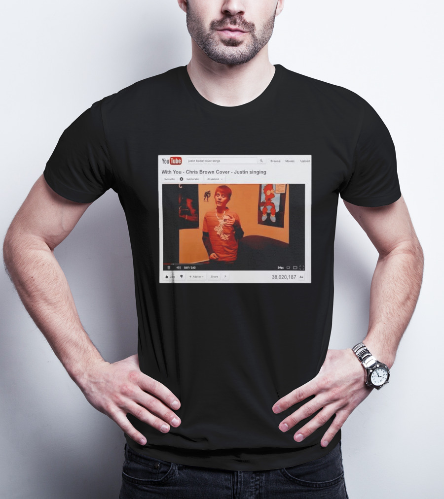 Justin Bieber Singing Chris Brown Cover YouTube Screenshot 38 Million Views T-Shirt
