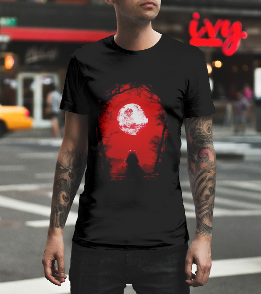 Darth Vader Blood Moon Dark Side Negative Forest Scene T-Shirt