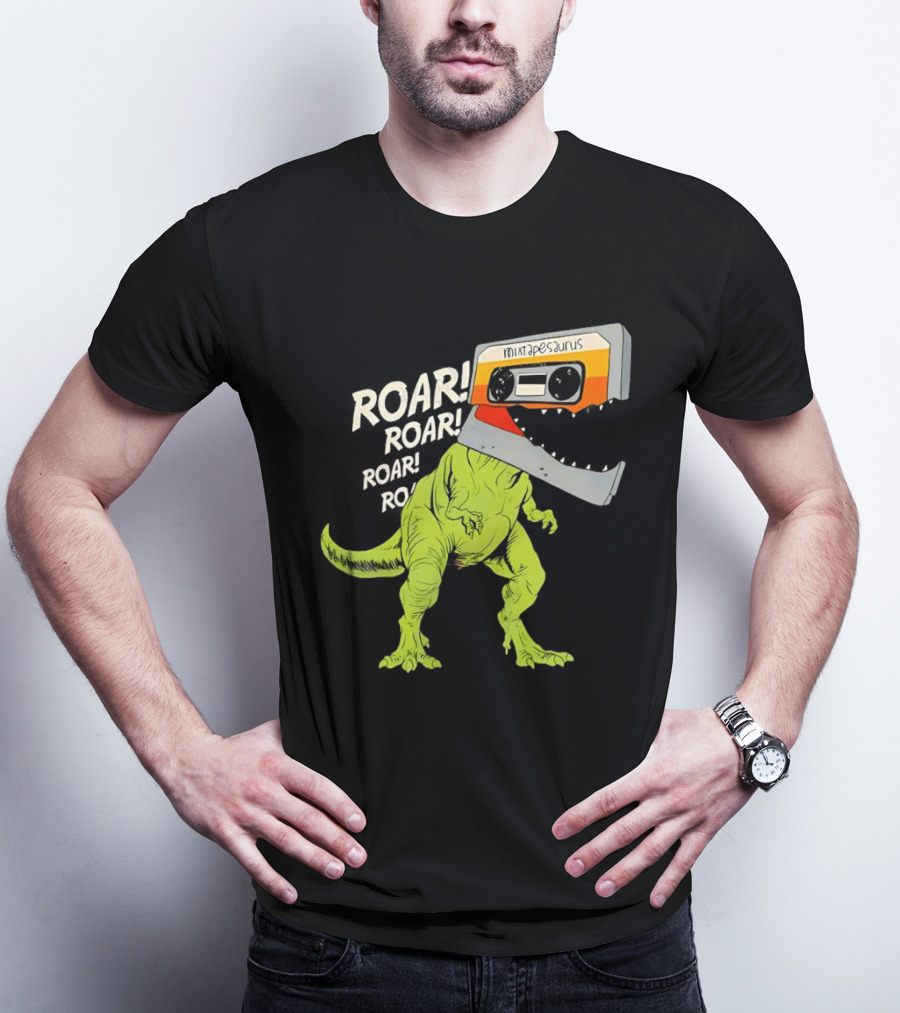 Mixtapesaurus Dinosaur Roar Mixtape Cassette Head T-Shirt
