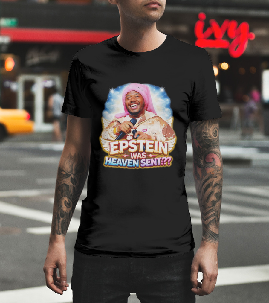 Epstein Was Heaven Sent Pink Hat Smiling Man With Microphone And Camouflage Jacket T-Shirt