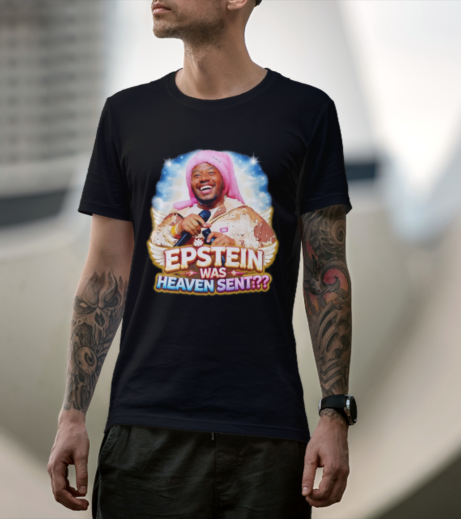 Epstein Was Heaven Sent Pink Hat Smiling Man With Microphone And Camouflage Jacket T-Shirt