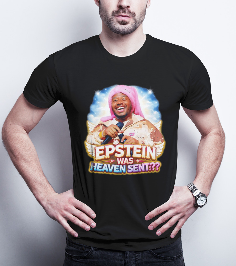 Epstein Was Heaven Sent Pink Hat Smiling Man With Microphone And Camouflage Jacket T-Shirt