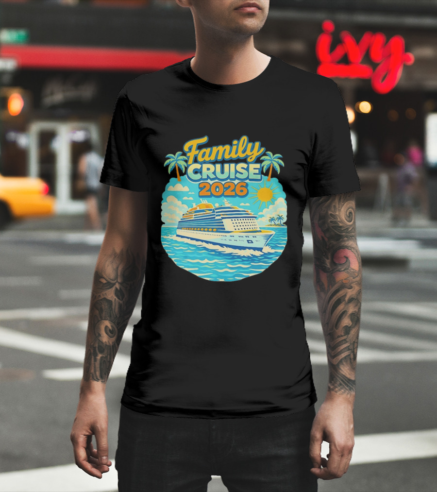 Family Cruise 2026 Vacation Matching Travel Trip Ship Ocean Palm Trees Sun T-Shirt