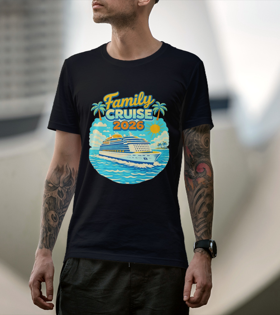 Family Cruise 2026 Vacation Matching Travel Trip Ship Ocean Palm Trees Sun T-Shirt