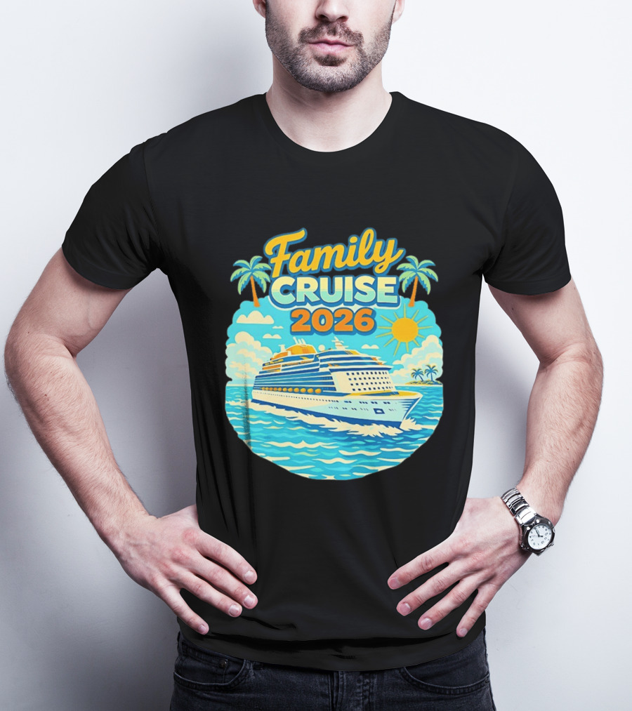 Family Cruise 2026 Vacation Matching Travel Trip Ship Ocean Palm Trees Sun T-Shirt