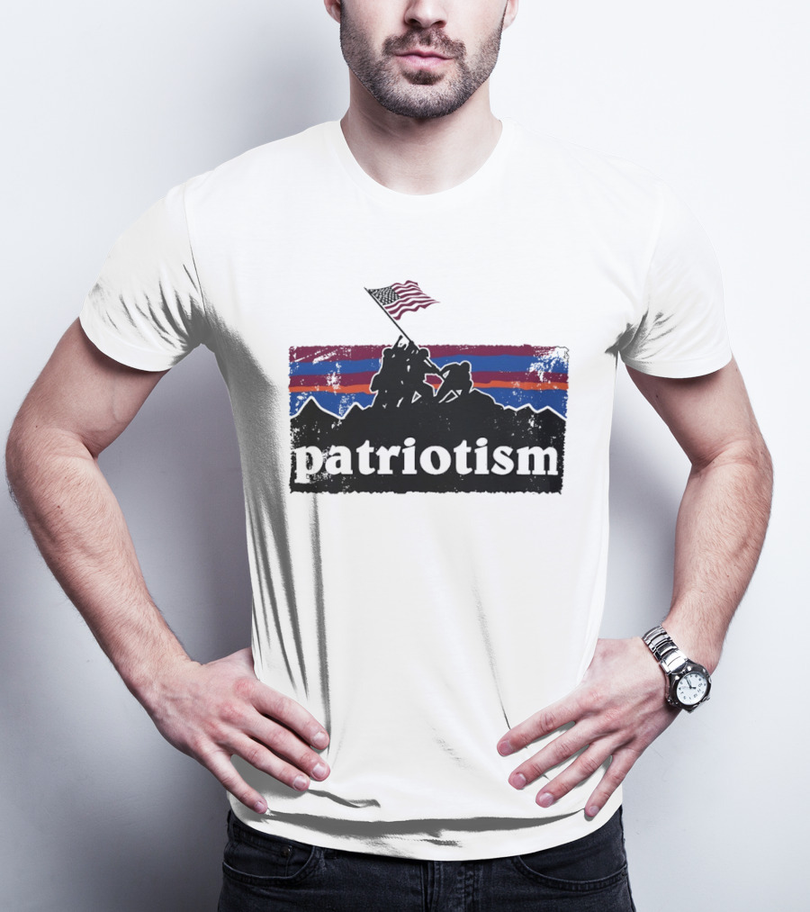 Patriotism Battle Of Iwo Jima Holding US Flag Mountain T-Shirt