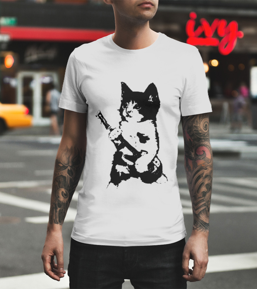 Rockstar Kitten Cat Playing Guitar Feline Musician T-Shirt