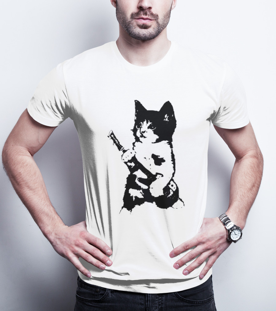 Rockstar Kitten Cat Playing Guitar Feline Musician T-Shirt