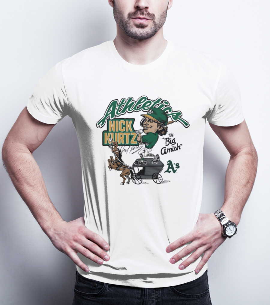 Nick Kurtz 16 Athletics Baseball The Big Amish Cartoon AS T-Shirt