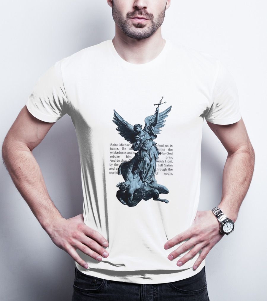Saint Michael Overcoming Satan With Sword And Wings T-Shirt