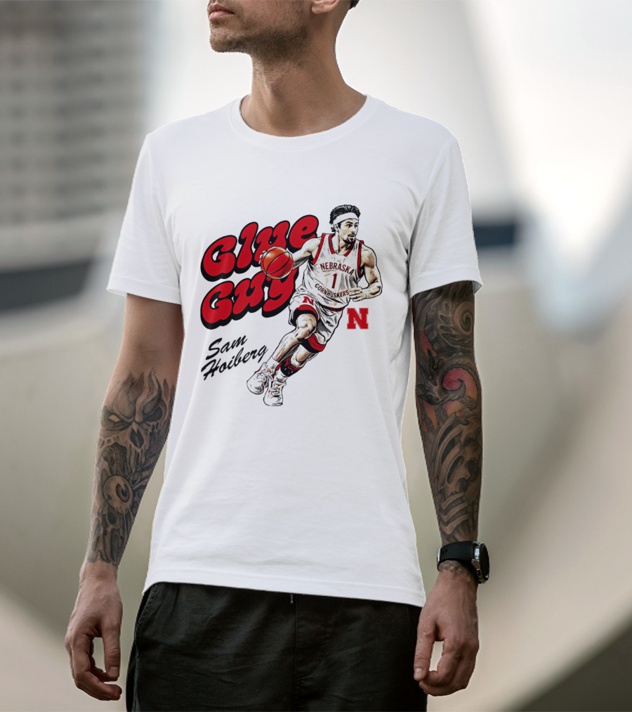 Nebraska Cornhuskers Glue Guy Sam Hoiberg Cartoon Basketball Player T-Shirt