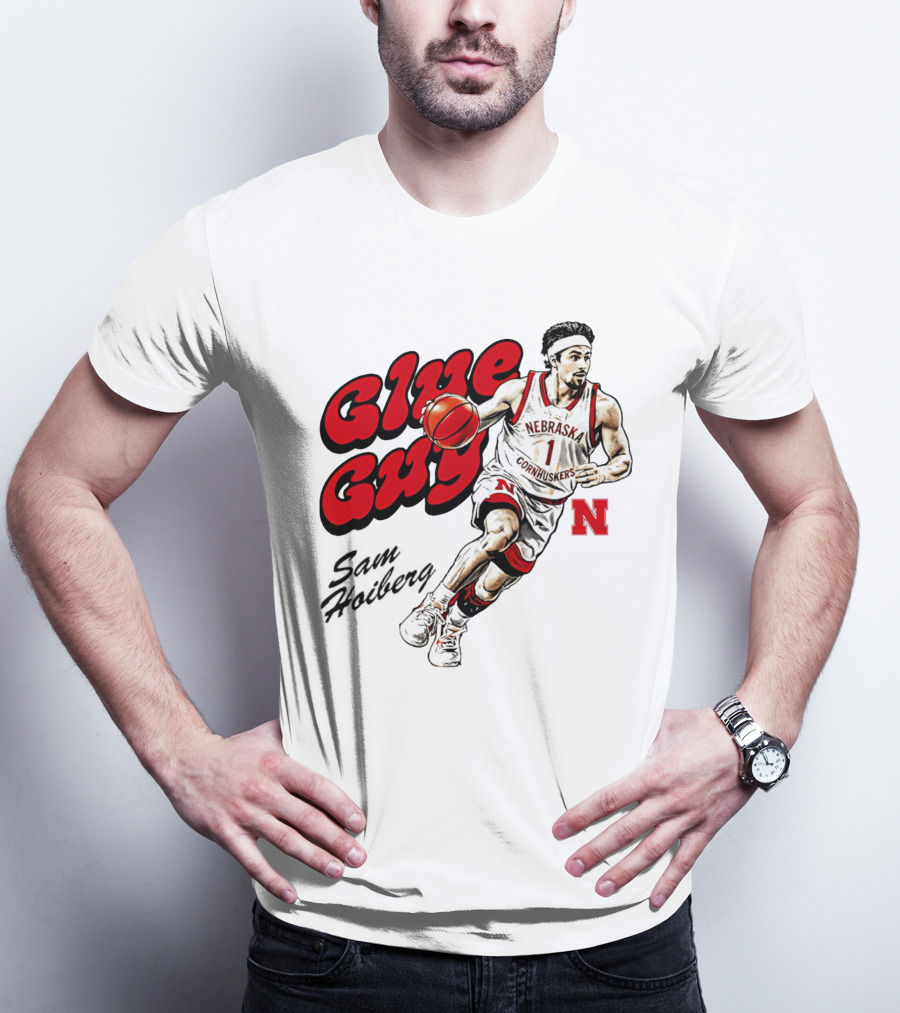 Nebraska Cornhuskers Glue Guy Sam Hoiberg Cartoon Basketball Player T-Shirt