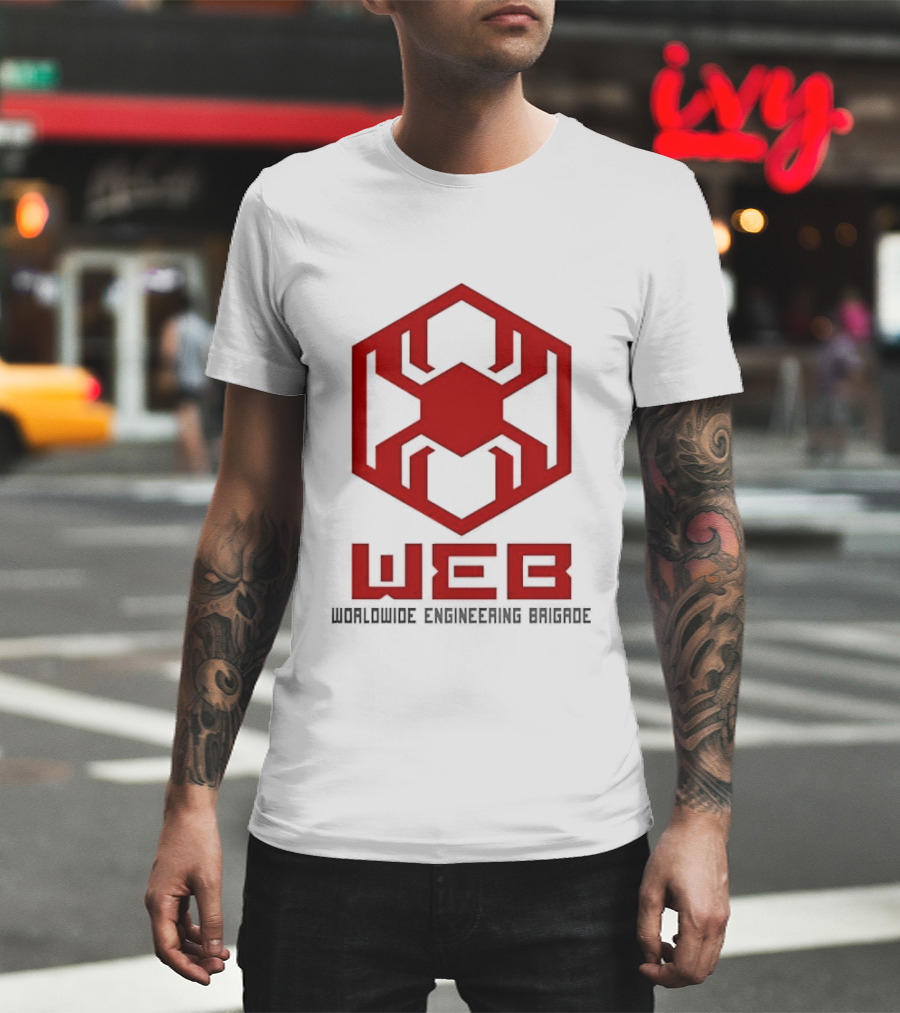 WEB Worldwide Engineering Brigade Red Spider Hexagon T-Shirt