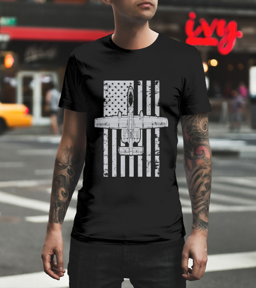 A 10 Warthog American Flag Distressed T-Shirt