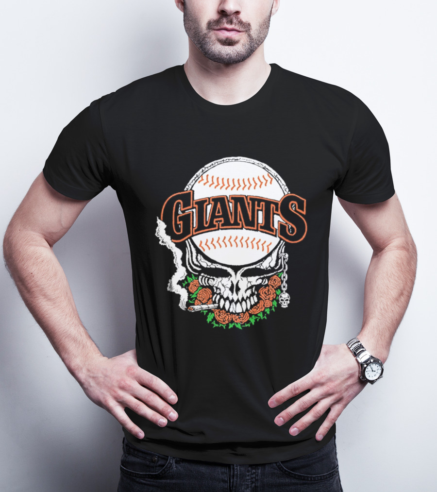 San Francisco Giants Skull With Baseball And Roses T-Shirt