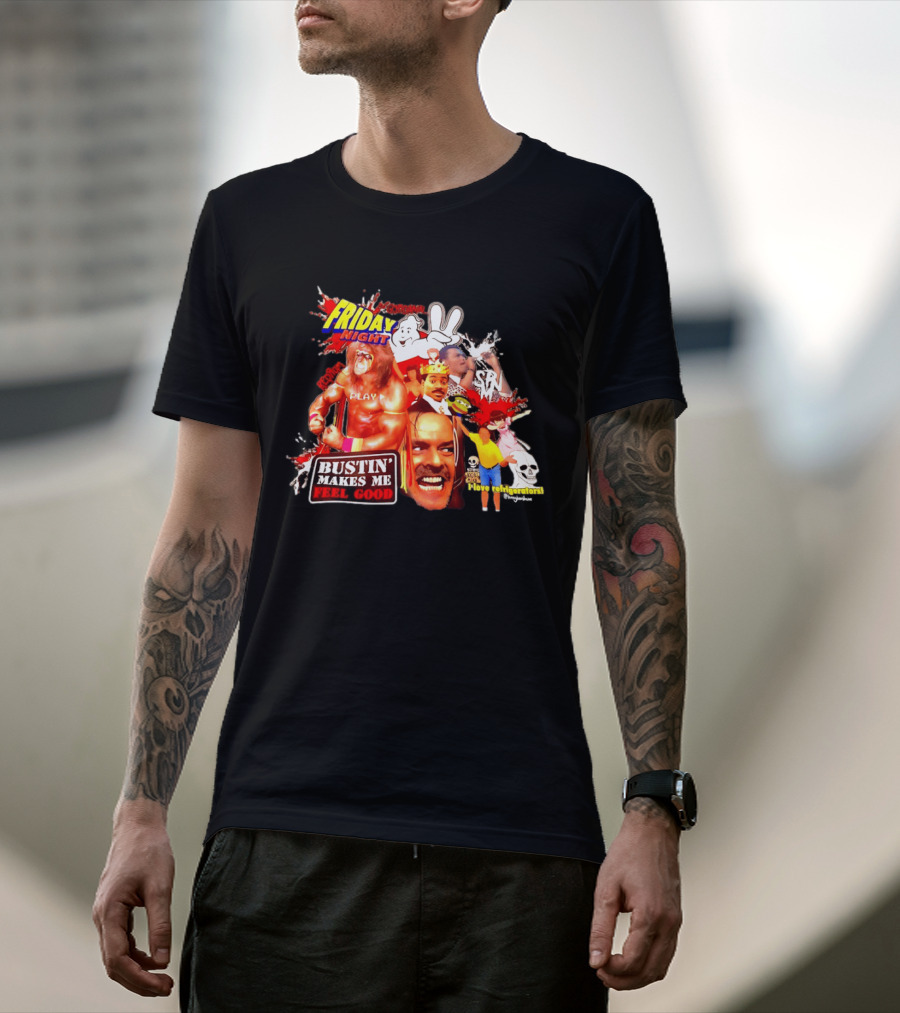 Friday Night Spook Man Bustin' Makes Me Feel Good Skeleton Lovers Retro Stars T-Shirt