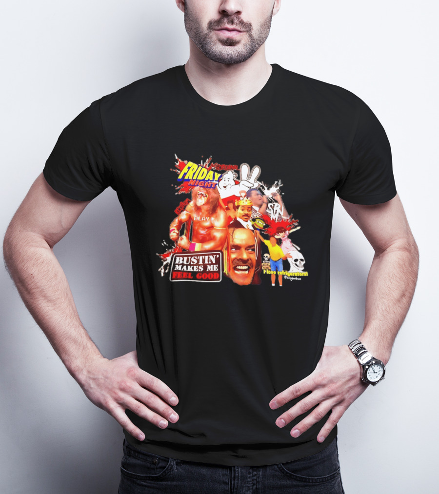 Friday Night Spook Man Bustin' Makes Me Feel Good Skeleton Lovers Retro Stars T-Shirt
