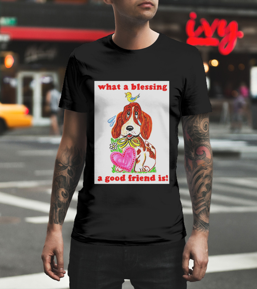 What A Blessing A Good Friend Is Dog And Bird Cartoon T-Shirt