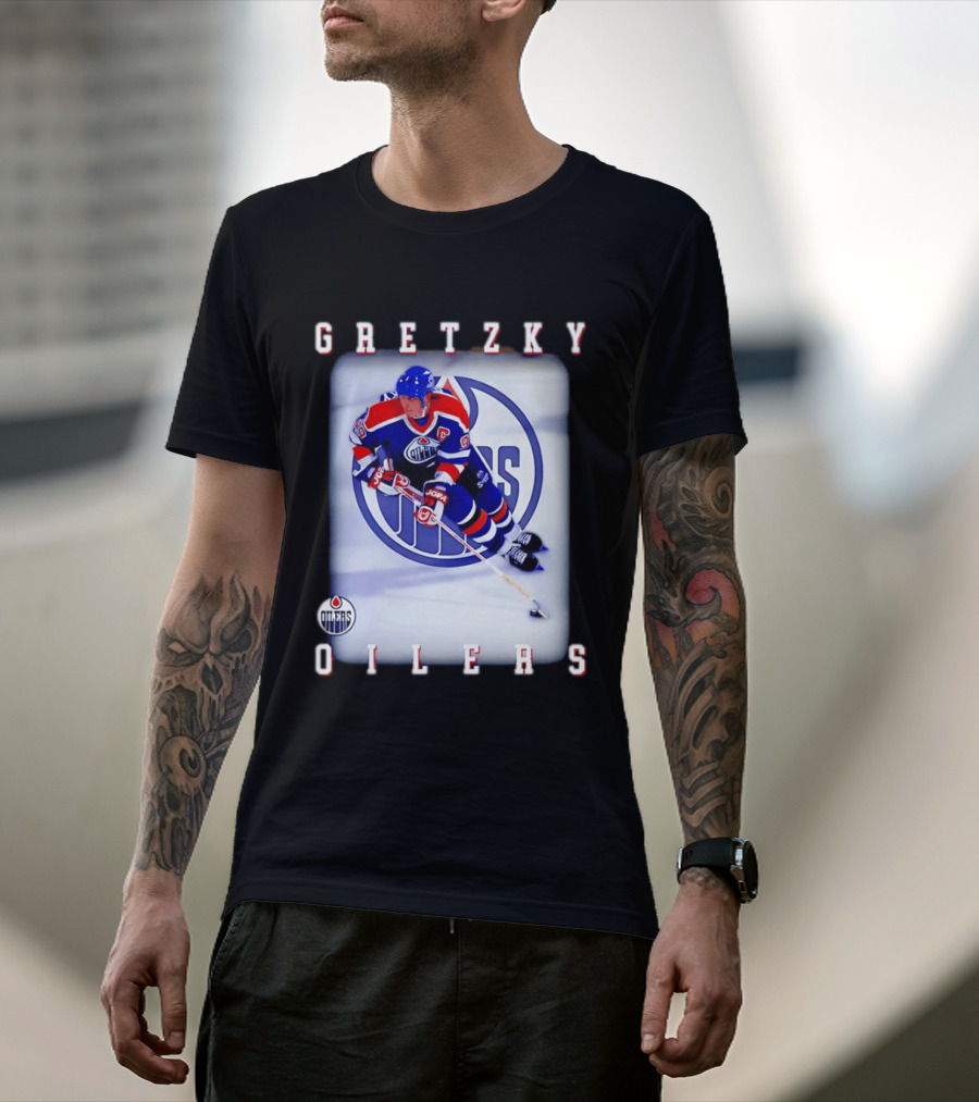 Wayne Gretzky Edmonton Oilers Iconic NHL Legend Action Shot T-Shirt