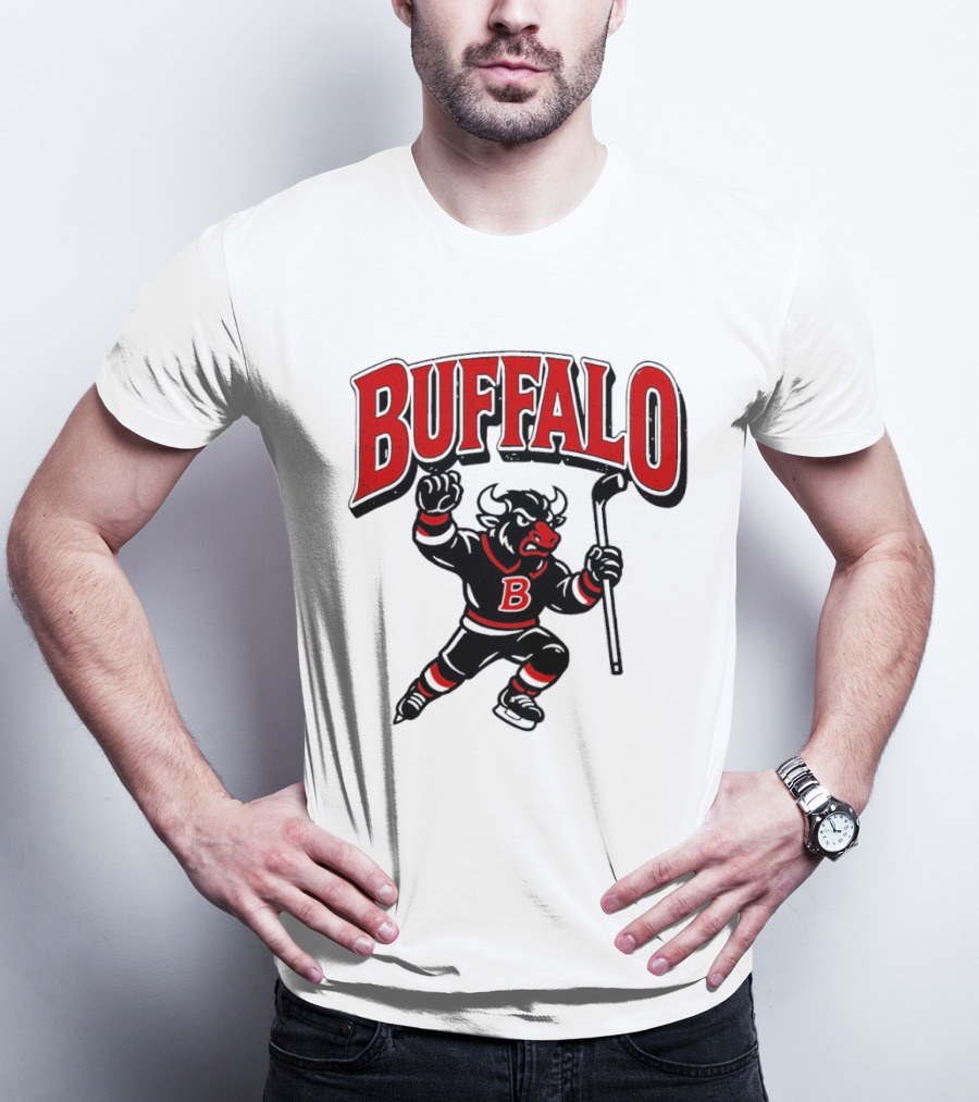 Buffalo Sabres Hockey Bull Holding Stick Retro Sports Team T-Shirt