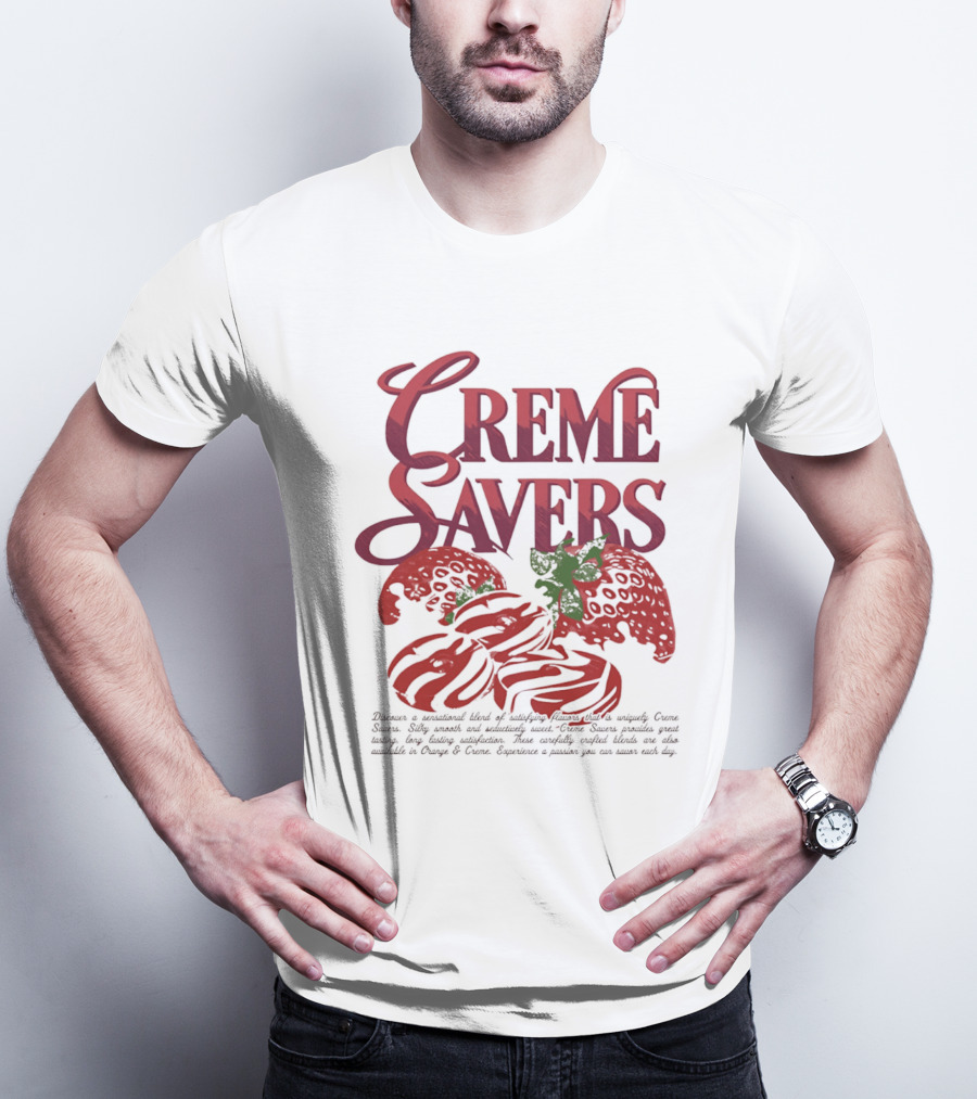 Creme Savers Strawberry Swirl Candy Logo With Strawberries T-Shirt