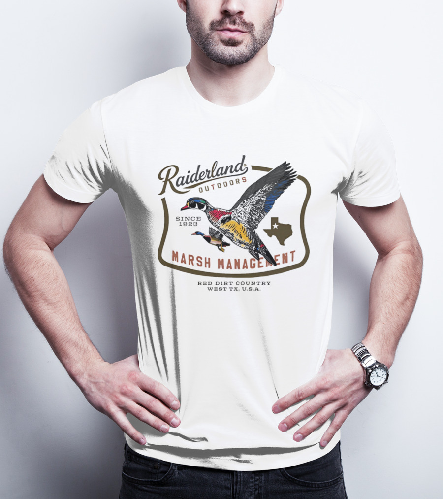 Raiderland Outdoors Marsh Management Since 1926 Red Dirt Country West TX USA T-Shirt