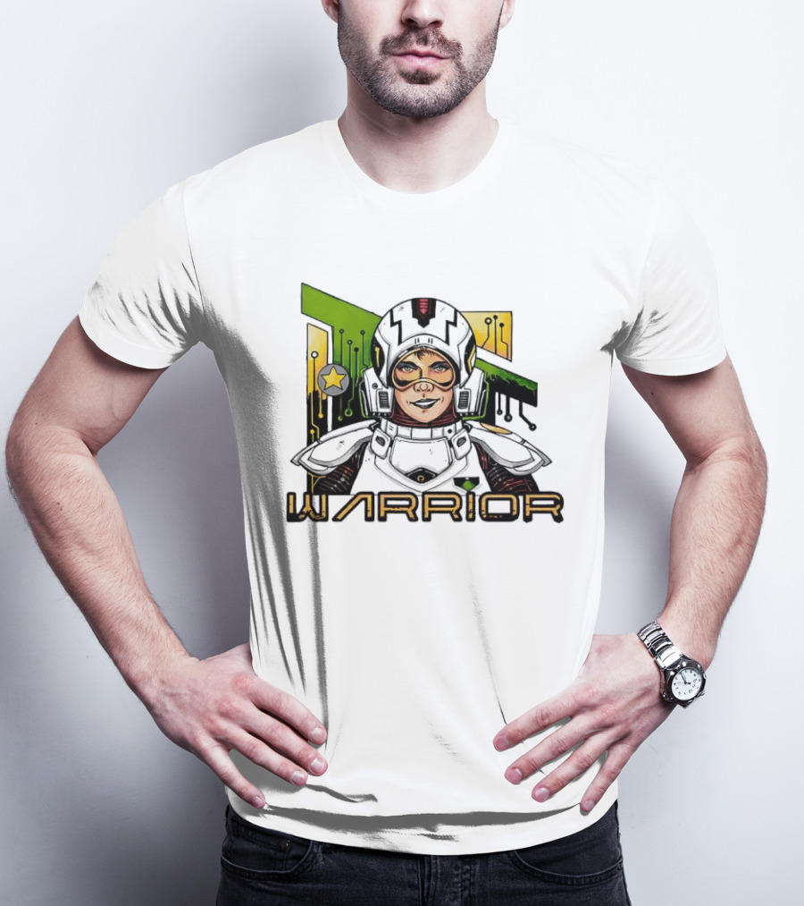 Riza Warrior Sci Fi Cybernetic Soldier With Helmet T-Shirt