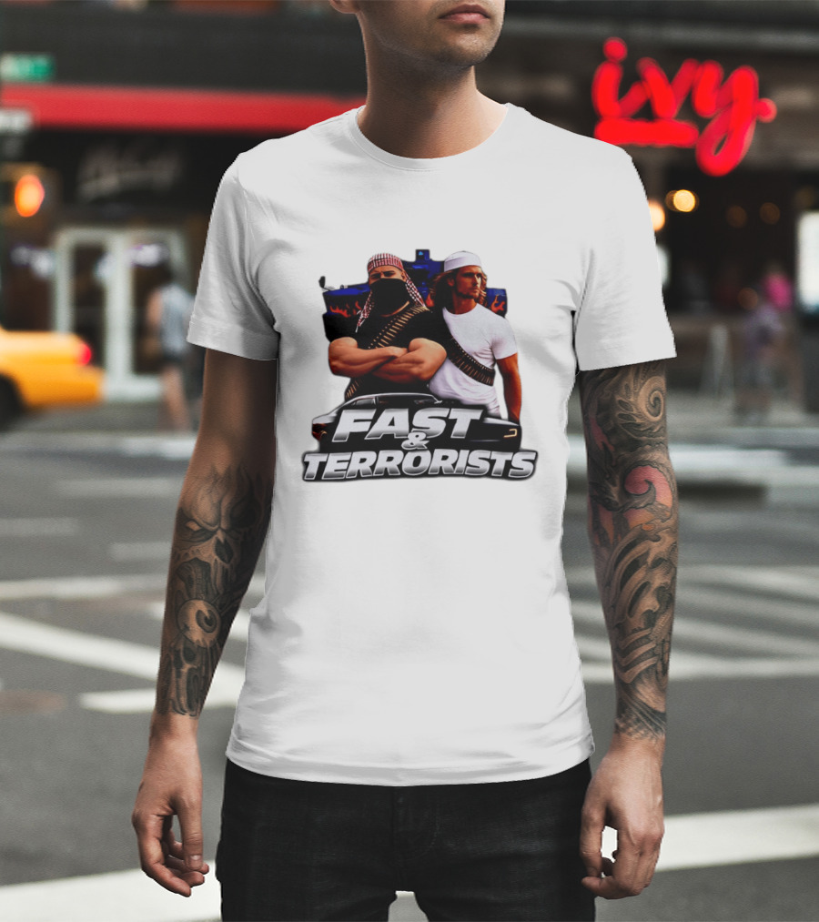 Fast & Terrorists Movie Parody With Muscle Cars And Bandolier T-Shirt
