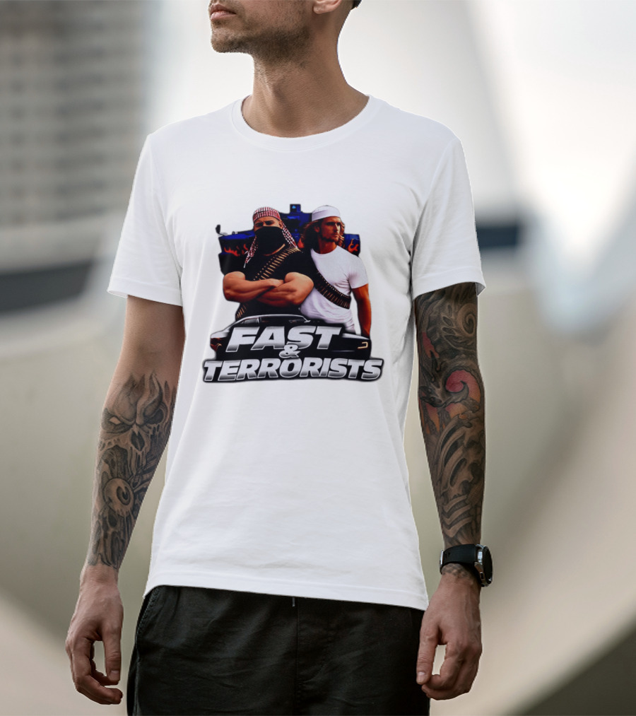 Fast & Terrorists Movie Parody With Muscle Cars And Bandolier T-Shirt