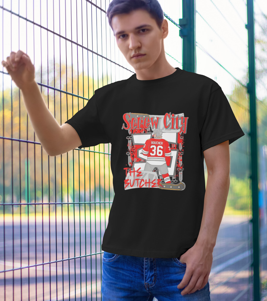 Screw City Boucher 36 The Butcher Rockford IceHogs Hockey T-Shirt
