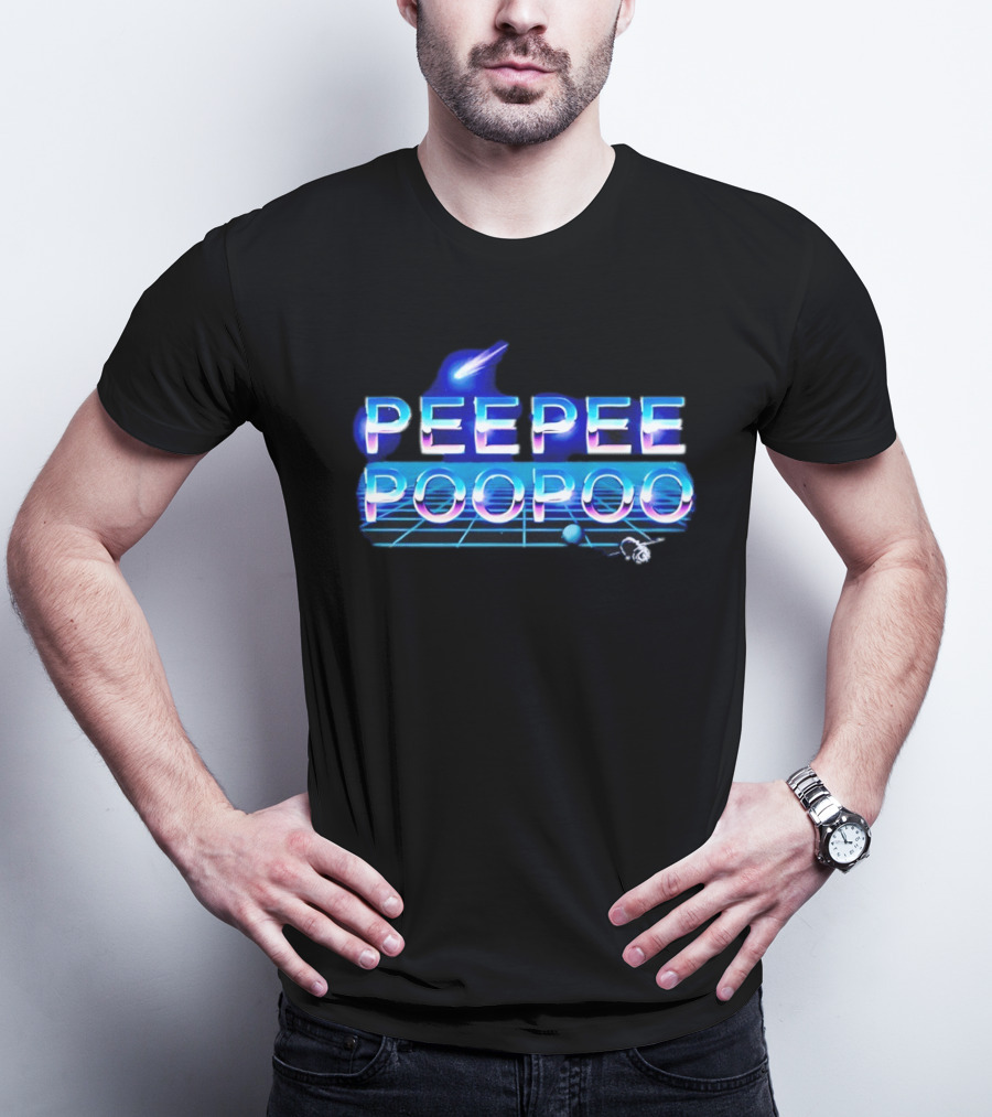 Peepee Poopoo Retro Space Neon Grid Bird Rocket T-Shirt
