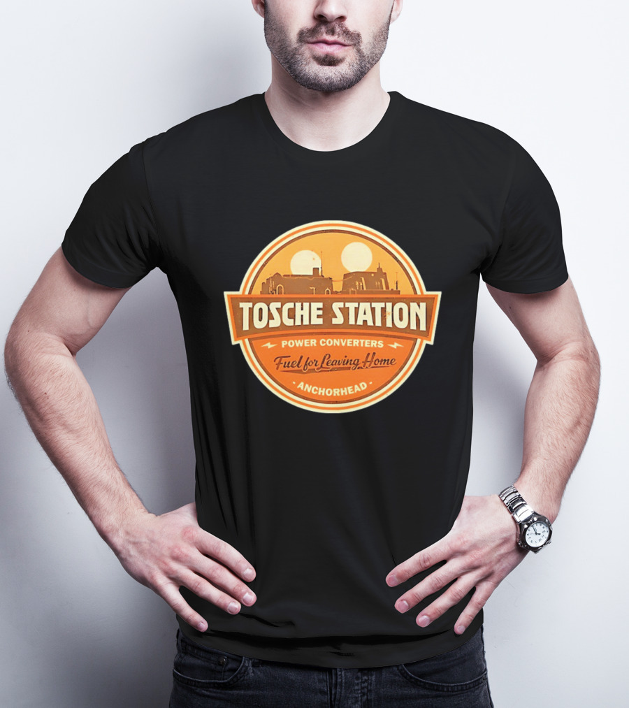 Tosche Station Power Converters Fuel For Leaving Home Anchorhead Twin Suns Desert Scene T-Shirt