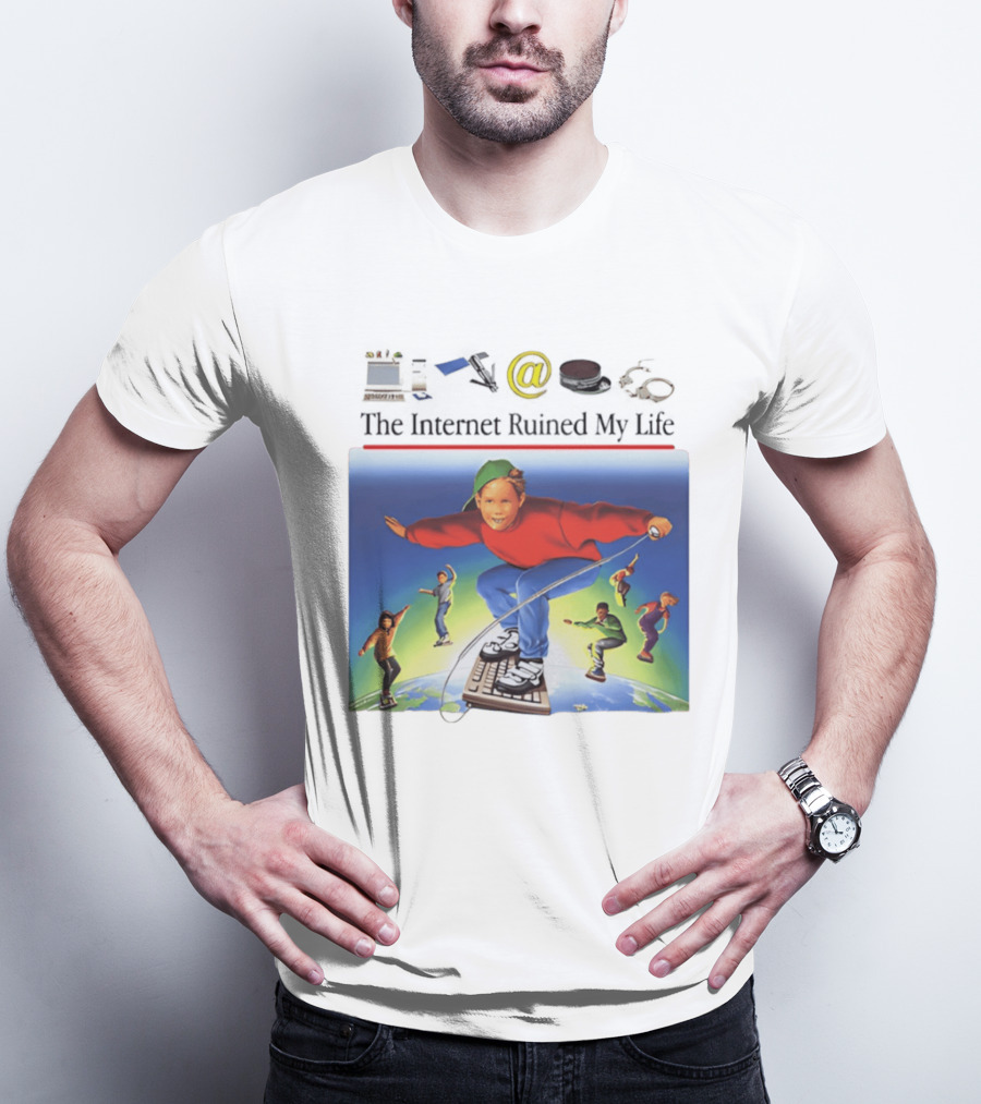 The Internet Ruined My Life 90s Kids On Keyboard Skateboard Adventure T-Shirt
