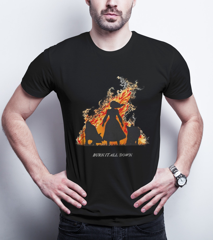 Burn It All Down Matriarchy Flames Woman Wolves T-Shirt
