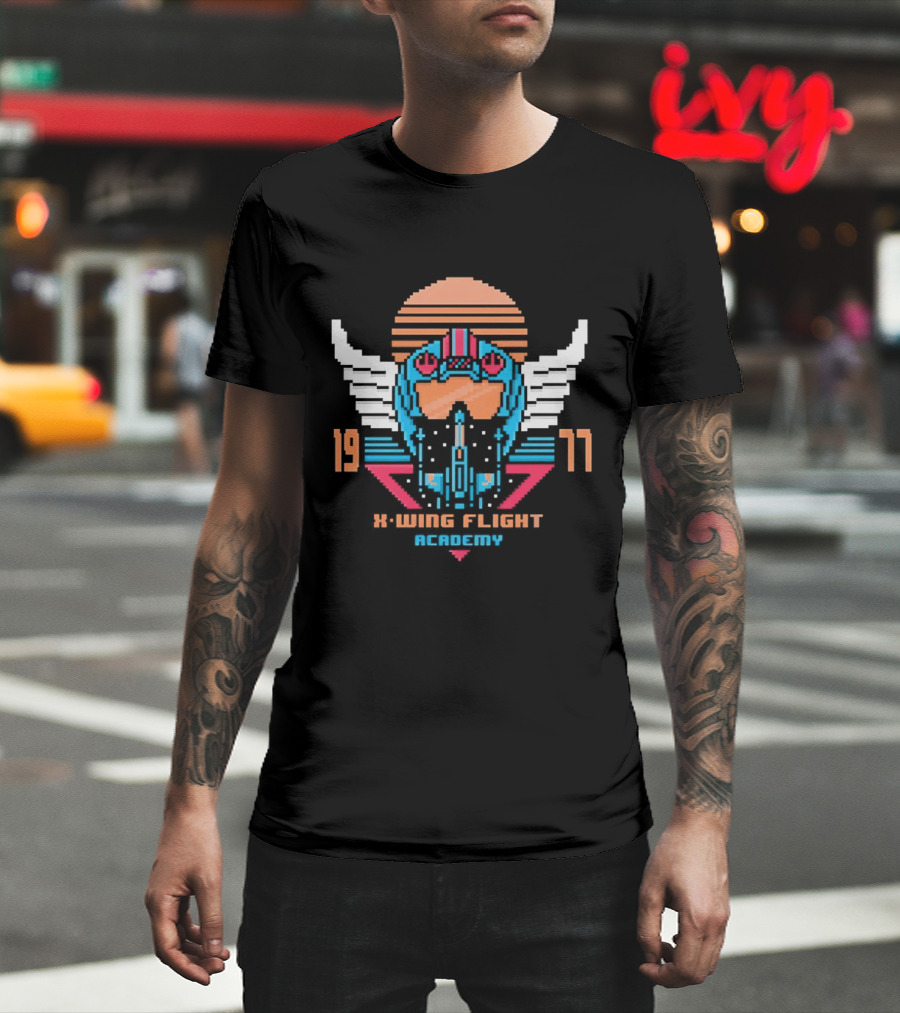 X Wing Flight Academy 1977 Rebel Pilot Pixel Art Starfighter Helmet T-Shirt