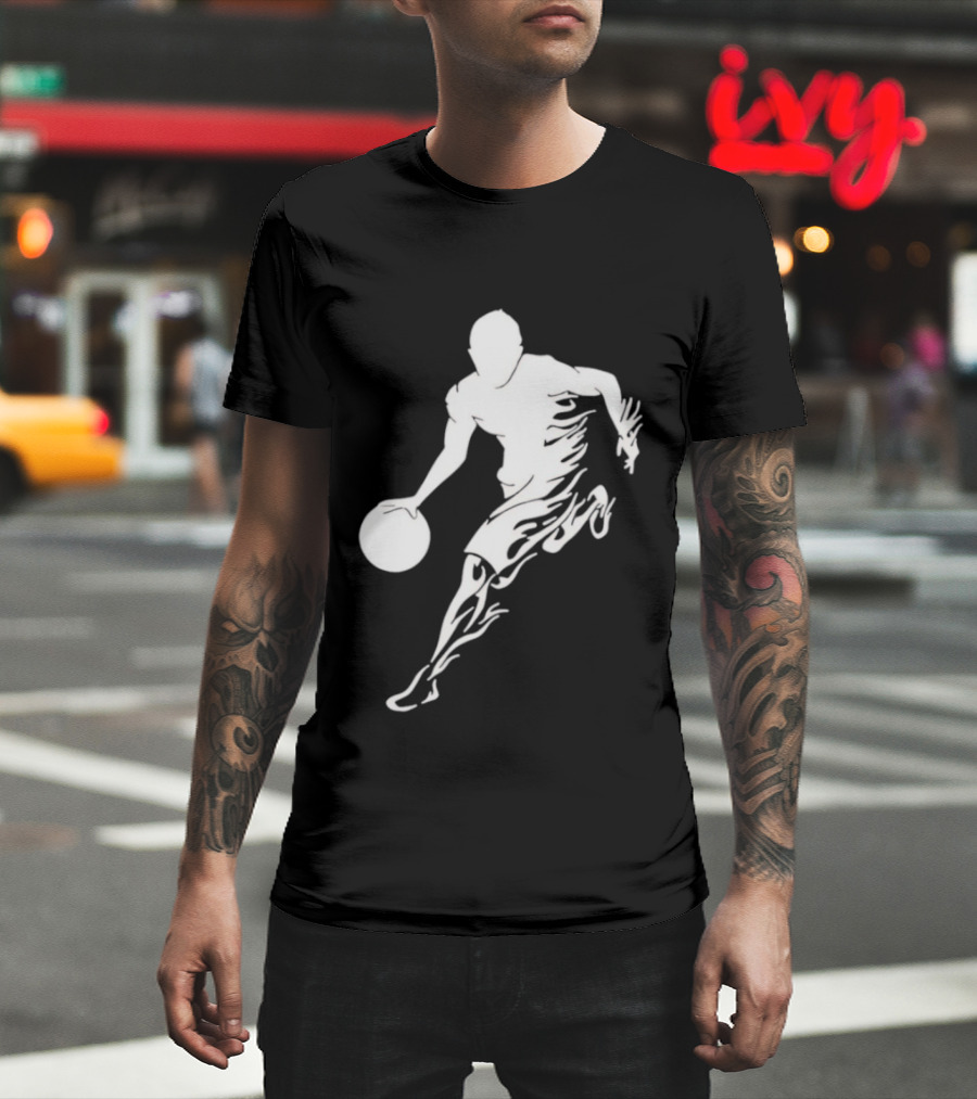 Basketball Player Dribbling With White Flame Motion T-Shirt