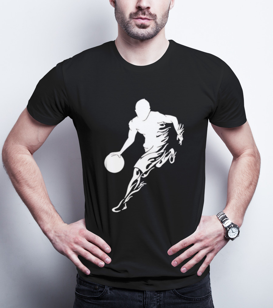 Basketball Player Dribbling With White Flame Motion T-Shirt