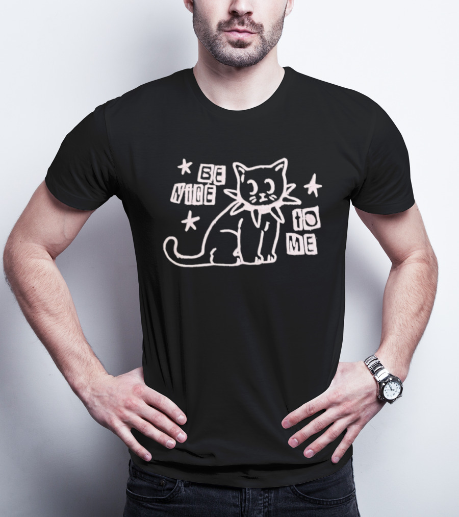 Be Nice To Me Cat Drawing With Stars T-Shirt