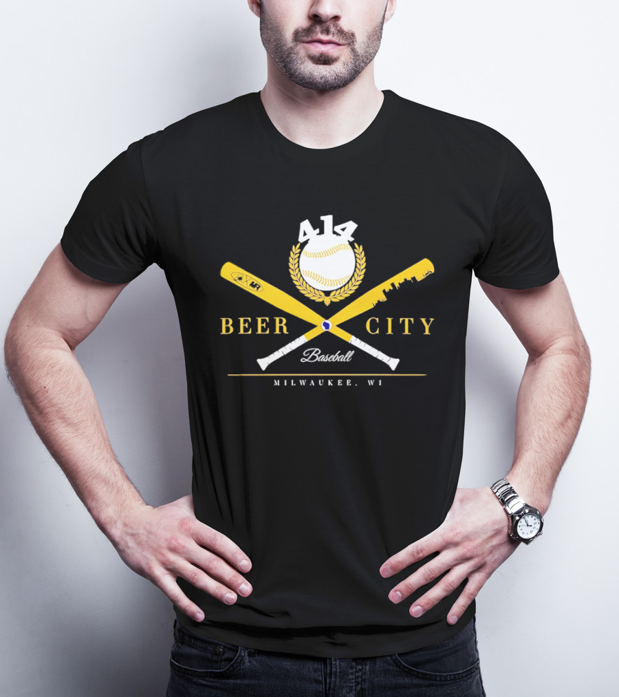 Beer City Baseball 414 Milwaukee WI Bat Crossed Laurel T-Shirt