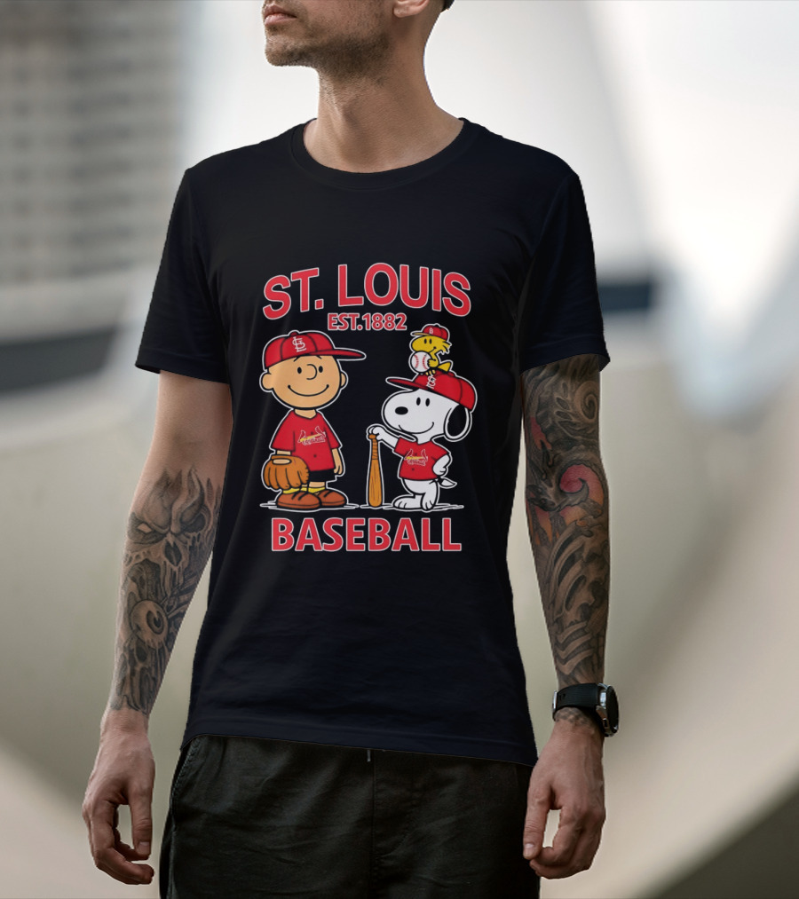 Charlie Brown Snoopy Woodstock St Louis Cardinals Baseball Est 1882 T-Shirt